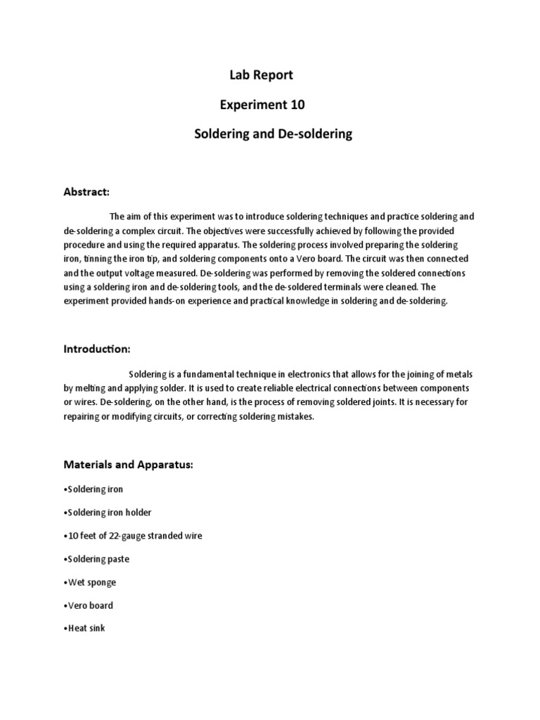 Lab Report Workshop 10 | PDF | Soldering | Electrical Network