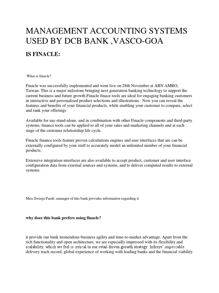 Management Accounting Systems Used by DCB Bank | PDF | Service ...