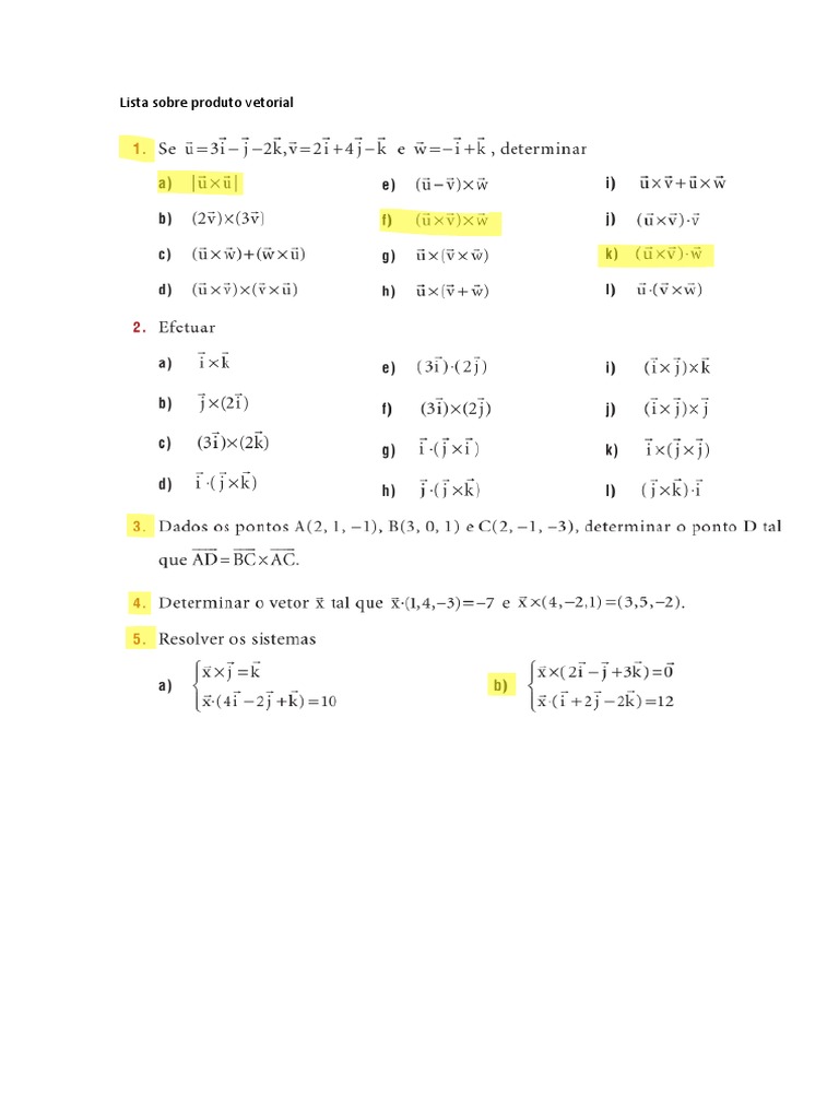 Lista 3 - Cap 3 - Produto Vetorial | PDF