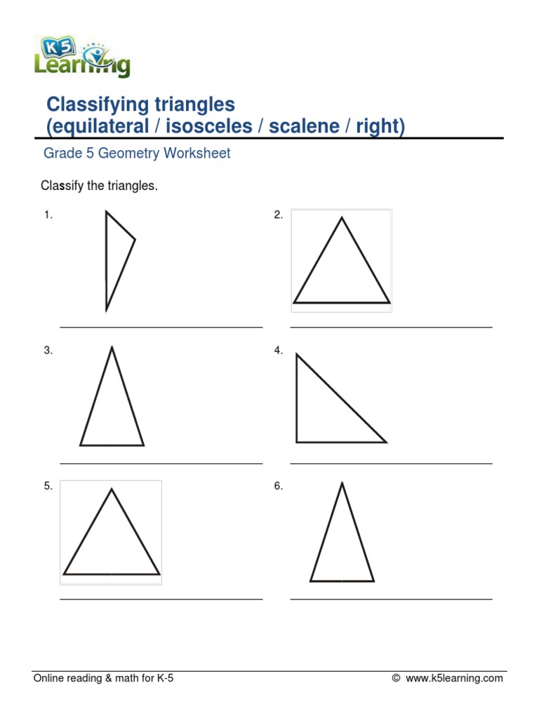Grade 5 Triangle Classification Worksheet | PDF
