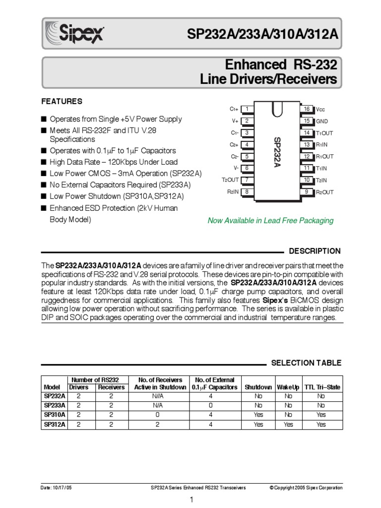 Datasheet SP232 | PDF | Cmos | Electronic Circuits