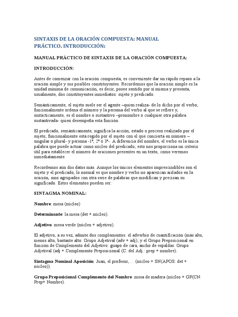 Sintaxis de Oraciones Compuestas | PDF | Asunto (gramática) | Adverbio
