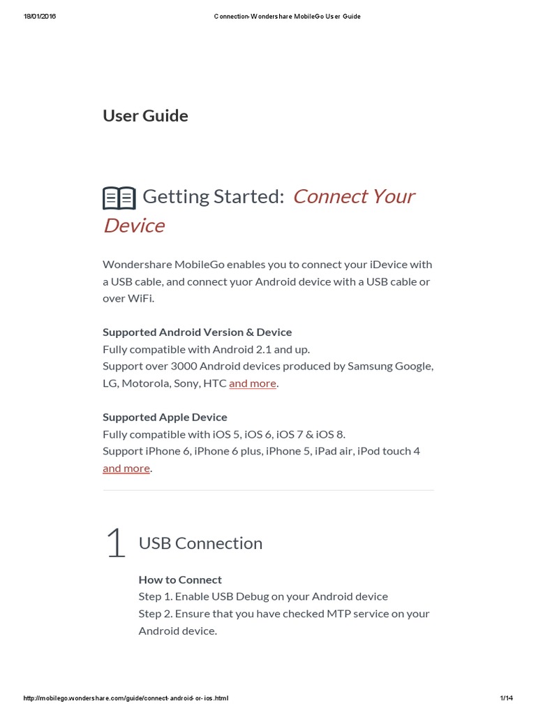 Connection-Wondershare MobileGo User Guide | PDF | Android (Operating System) | Ios