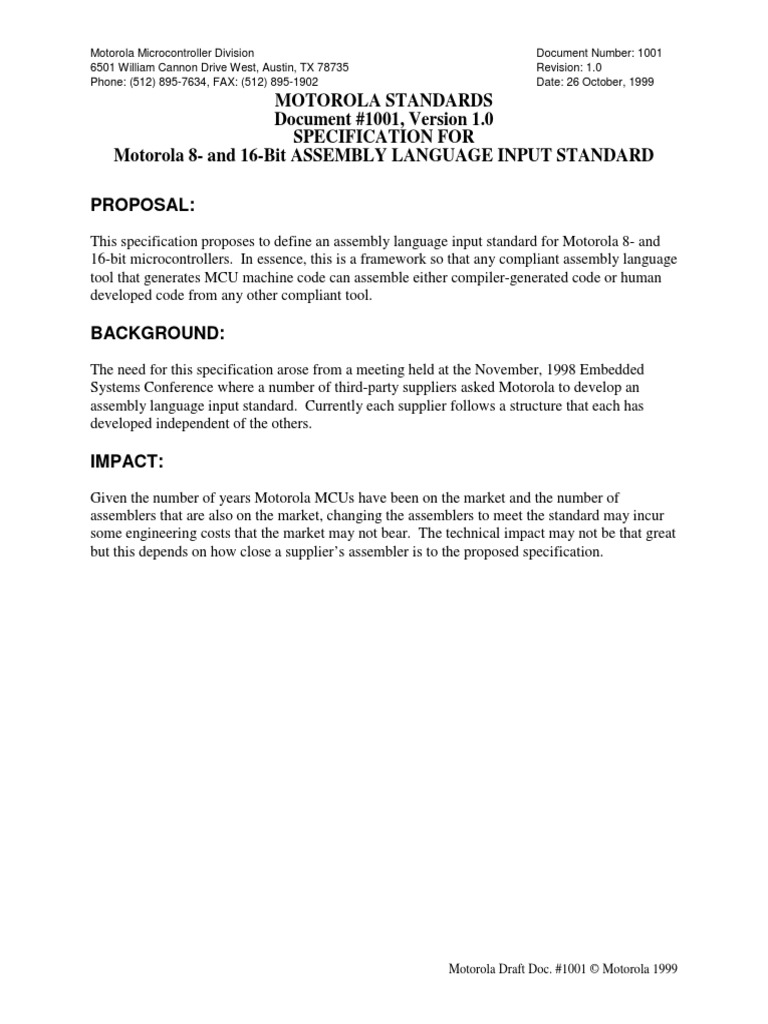 Motorola Assembly Input Standards | Download Free PDF | Assembly ...