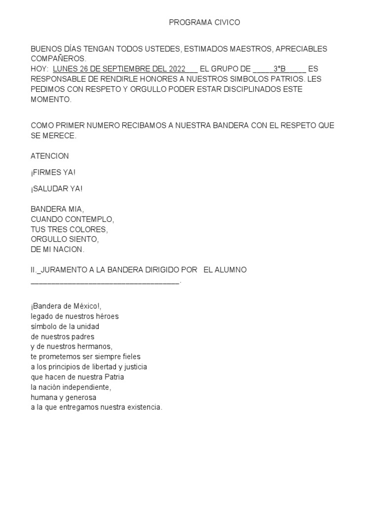 Programa para Realizar Los Honores A La Bandera | PDF