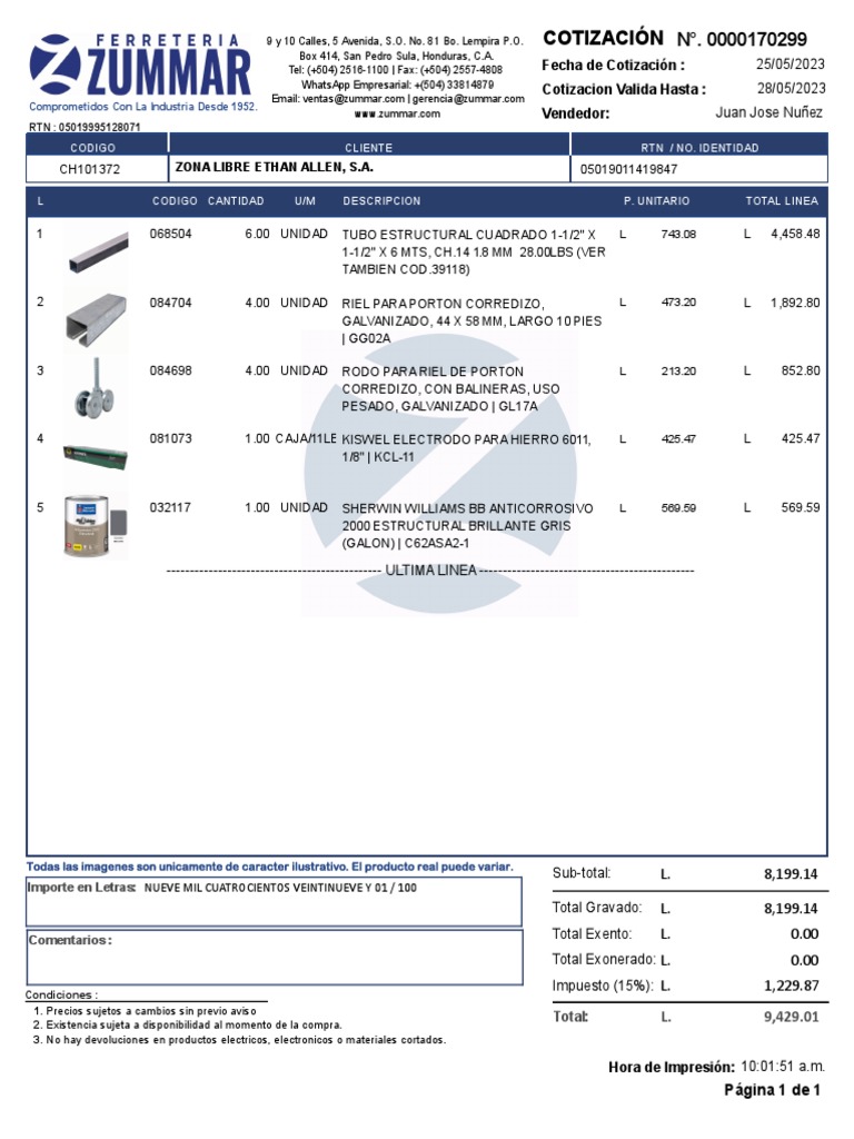 Cotización: Codigo Cliente RTN / No. Identidad | PDF