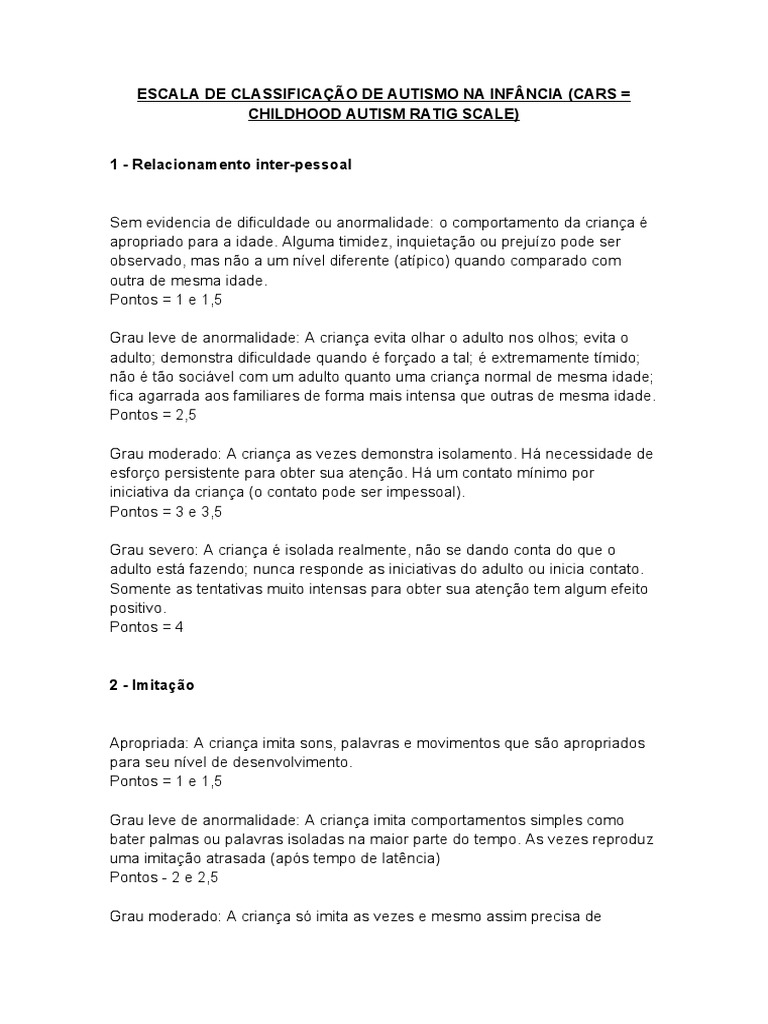 Escala de Classificação de Autismo Na Infância-Cars | PDF