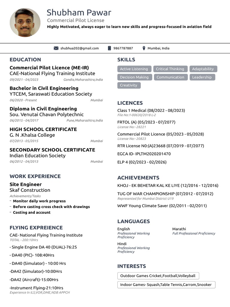 Shubham's Resume | Download Free PDF | Aviation | Aeronautics