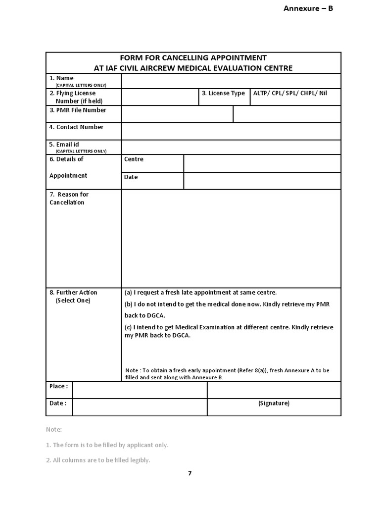 IAF Medical Appointment Cancellation Form | PDF