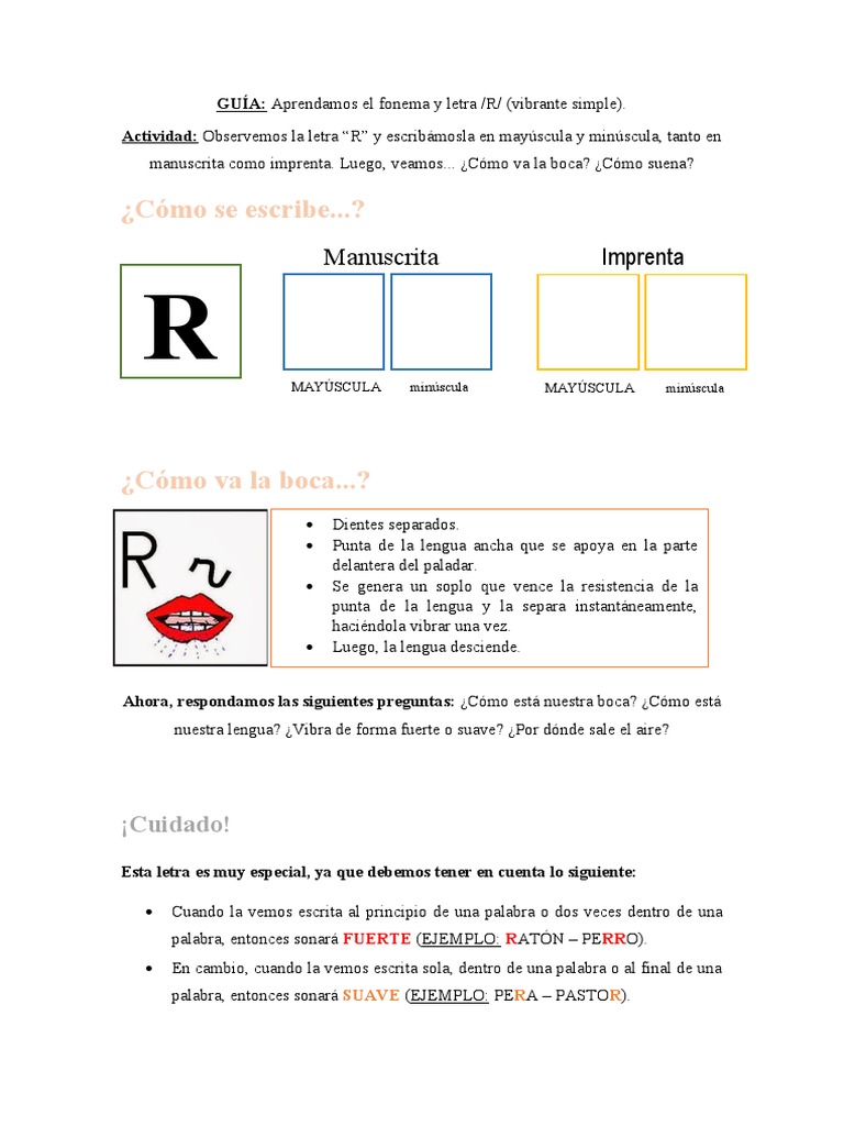Presentación de Fonema y Grafema R Vibrante Simple | PDF