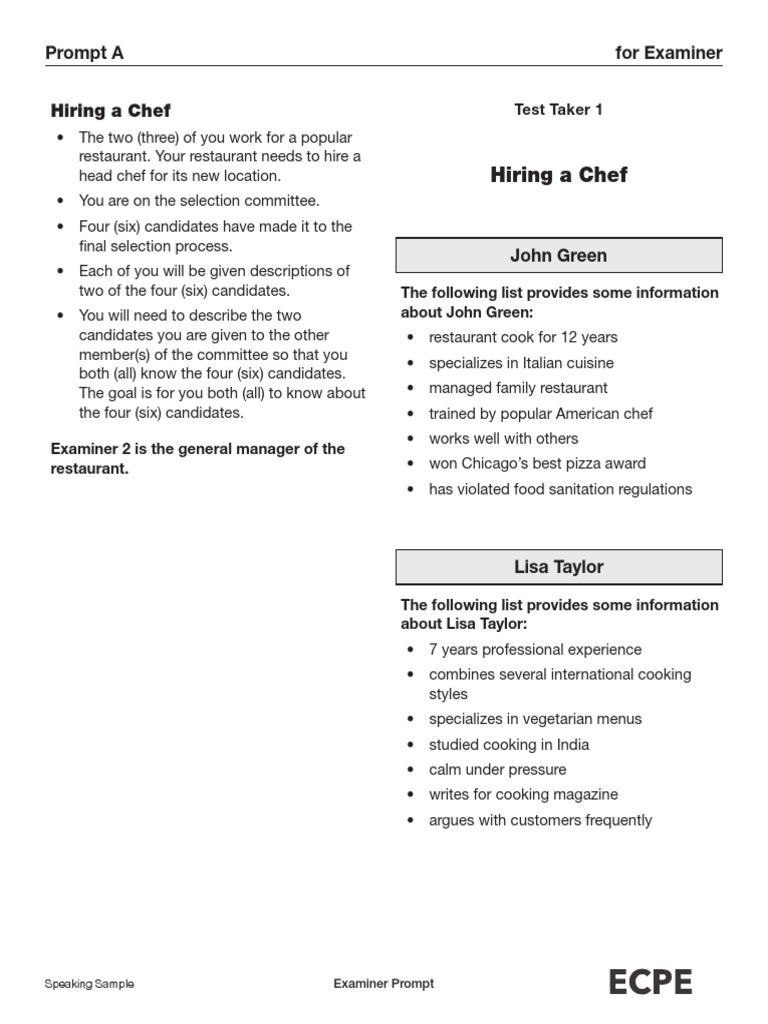 Ecpe Speaking Sample Prompts Examiner | PDF