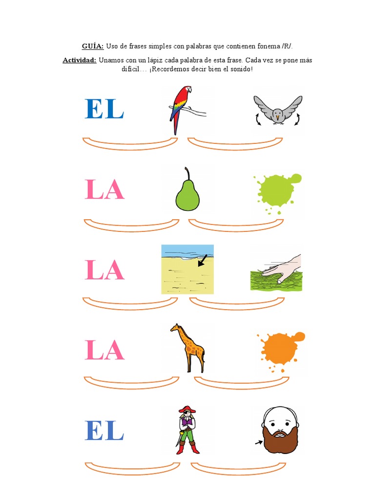 Producción de Fonema R Vibrante Simple en Frases Con Artículos y ...