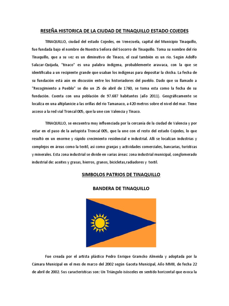 Reseña Historica de La Ciudad de Tinaquillo Estado Cojedes | PDF
