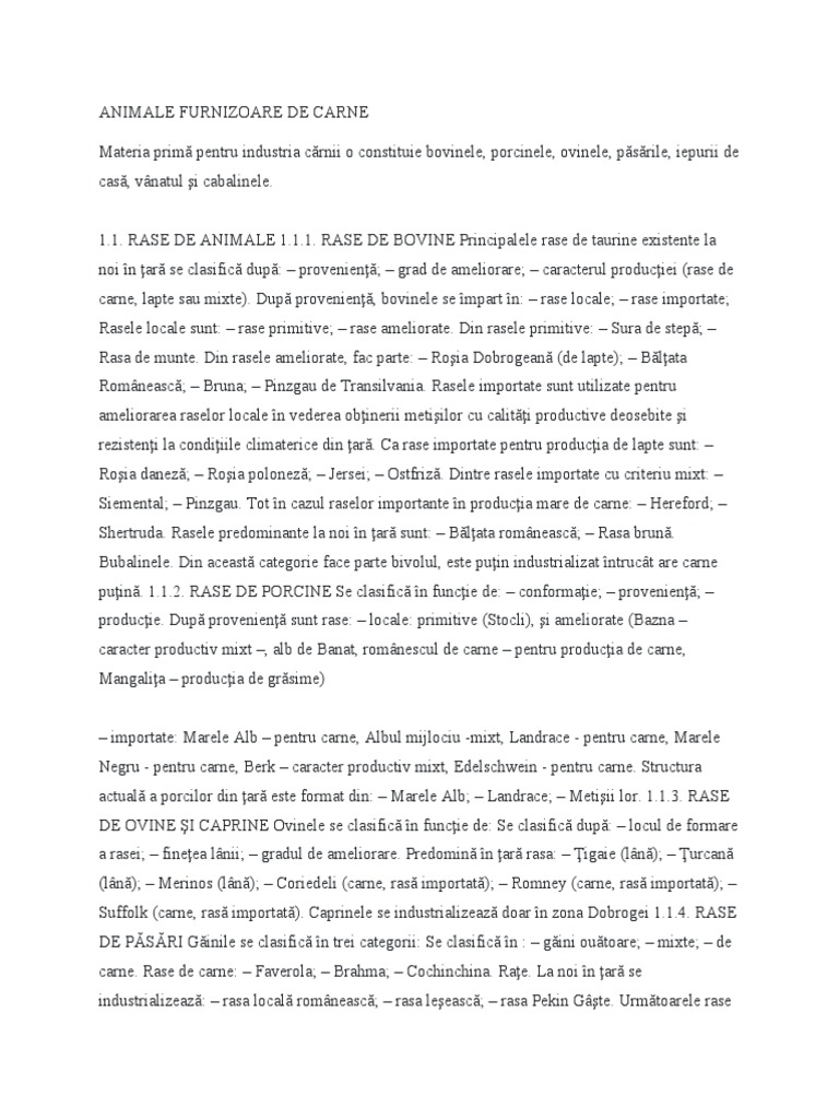 Animale Furnizoare de Carne | PDF