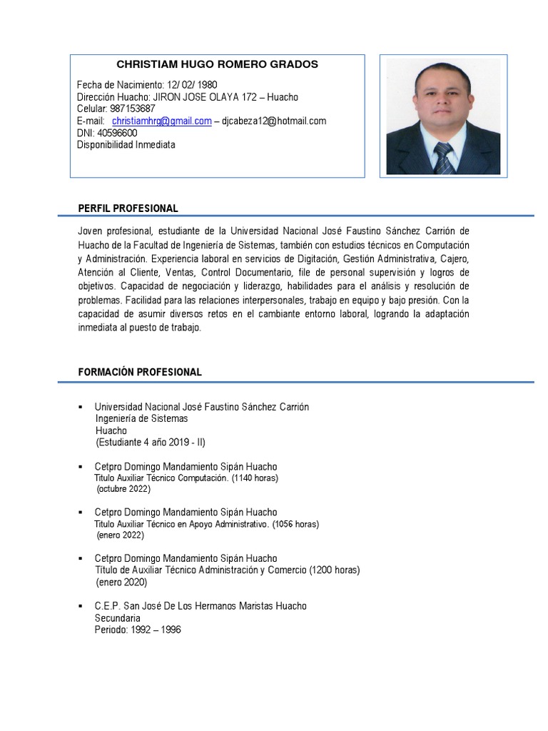 CV 2023 Christiam Hugo Romero Grados | PDF | Hospital | Business