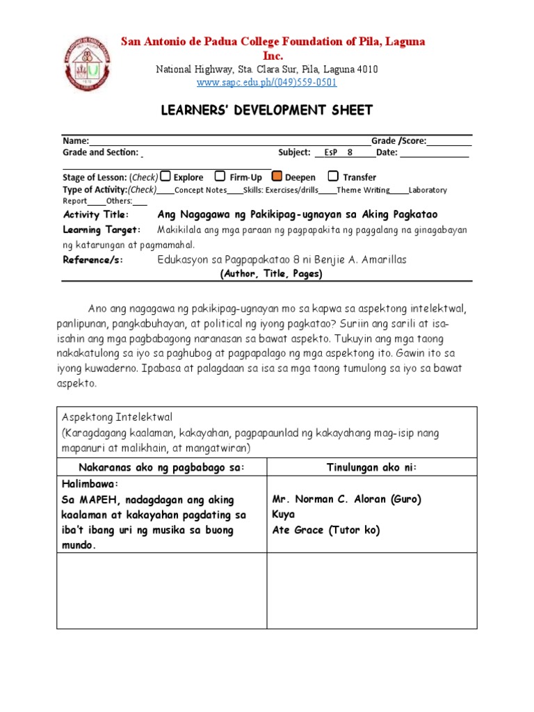 Ang Nagagawa NG Pakikipag-Ugnayan Sa Aking Pagkatao | PDF