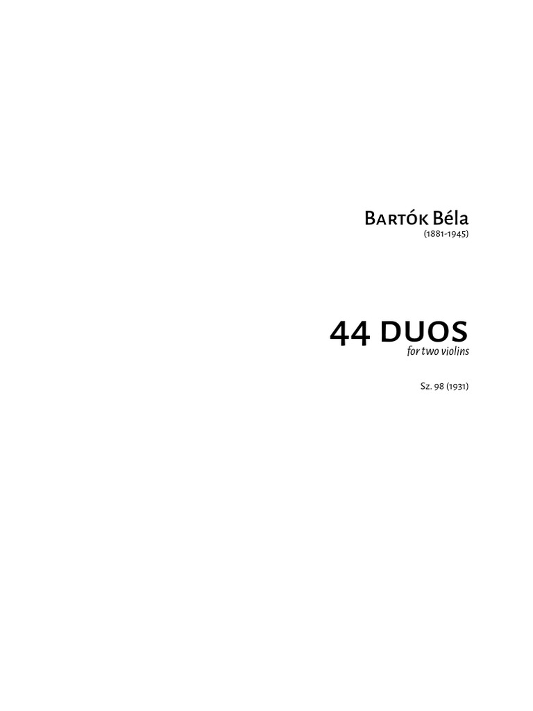 44 Duos - Bartok | PDF | Tempo | Rhythm And Meter
