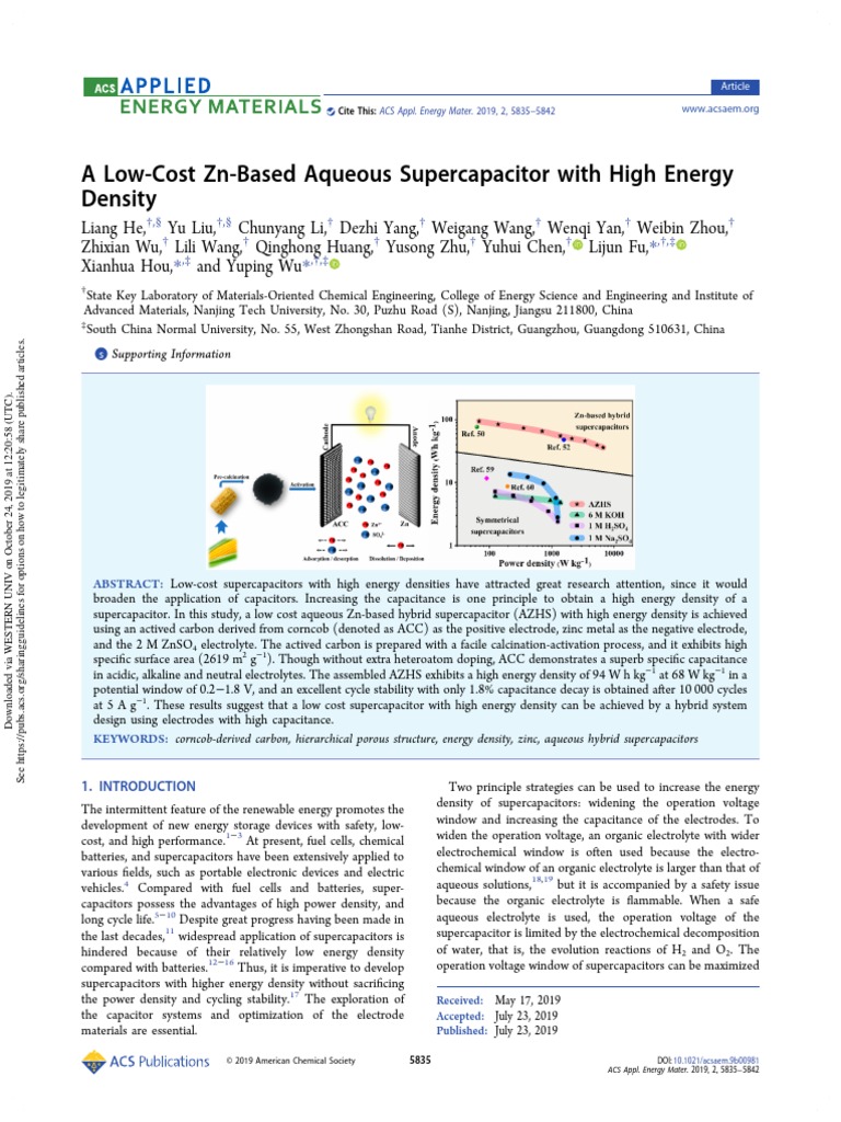 A Low-Cost Zn-Based Aqueous Supercapacitor With High Energy Density | PDF | Capacitor ...