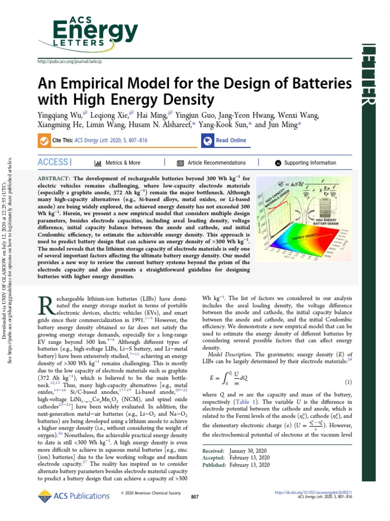 An Empirical Model For The Design of Batteries With High Energy Density ...