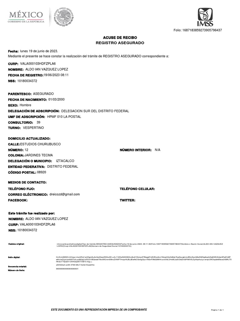 Acuse de Recibo: Registro Asegurado | PDF | Industrias de servicio ...