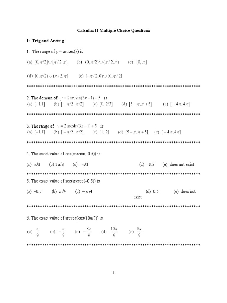 Calculus II Multiple Choice Test Bank | PDF | Ellipse | Mathematical ... Calculus II Multiple Choice Test Bank | PDF | Ellipse | Mathematical ...