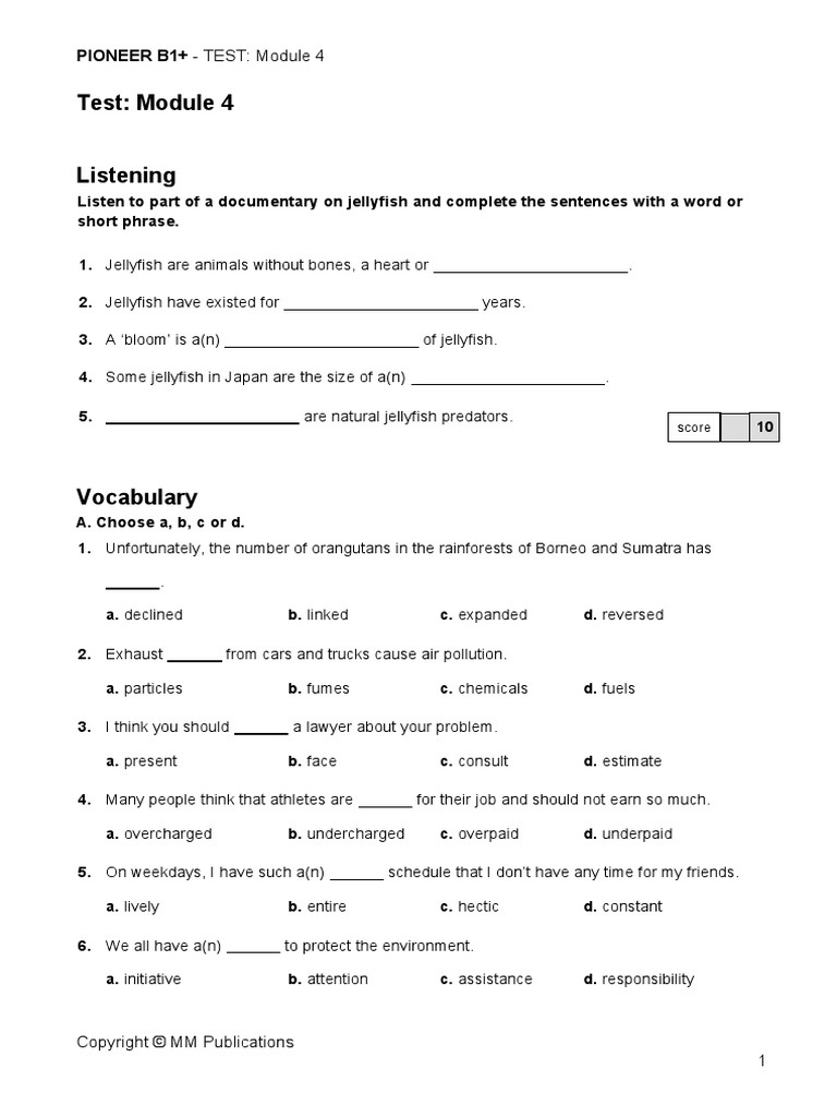 Pioneer_B1_plus_Tests_Module_4 | PDF | Extinction | Endangered Species