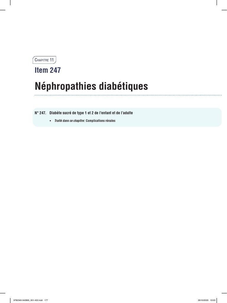 Nephro 9e Ed 2020 Ellipses Chap11 Nephropathies Diabetiques | PDF