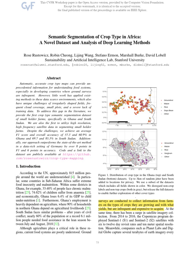 Rustowicz Semantic Segmentation of Crop Type in Africa A Novel Dataset CVPRW 2019 Paper | PDF ...