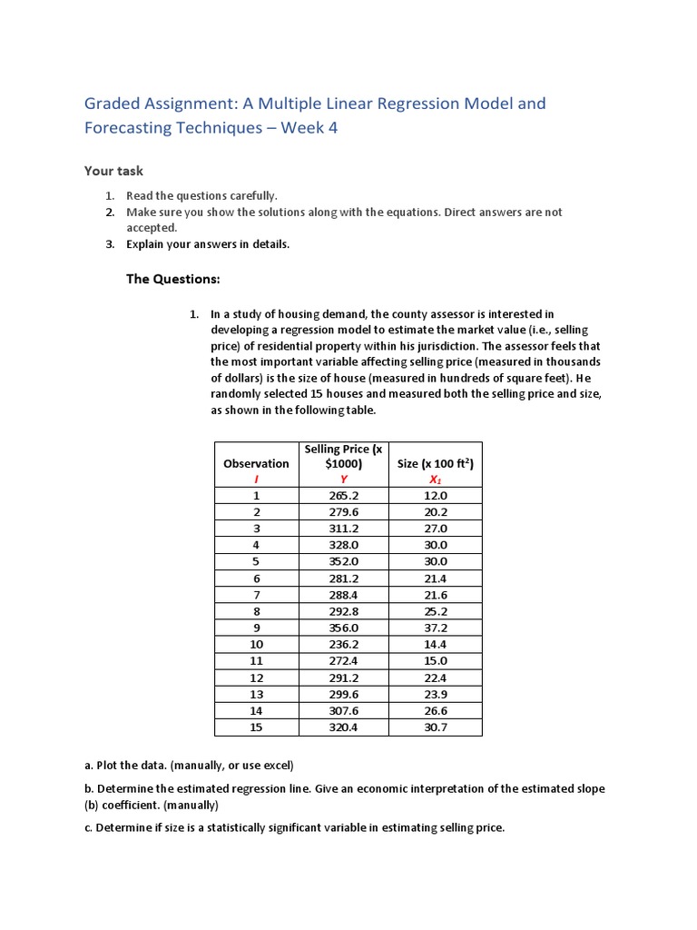 Graded Assignment - A Multiple Linear Regression Model and Forecasting ...