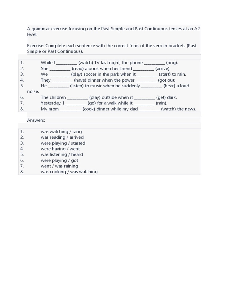 A Grammar Exercise Past Simple and Past Continuous A2 Level | PDF