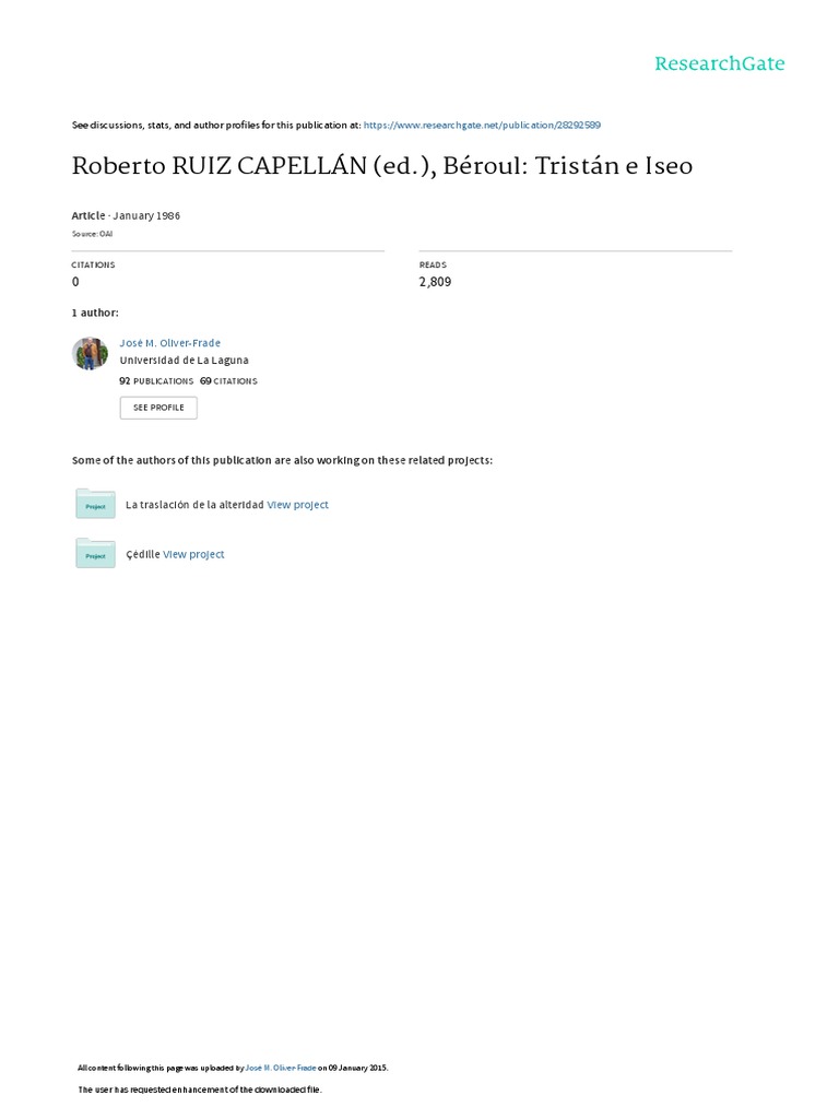 Roberto RUIZ CAPELLAN Ed Beroul Tristan e Iseo | PDF | Tristan