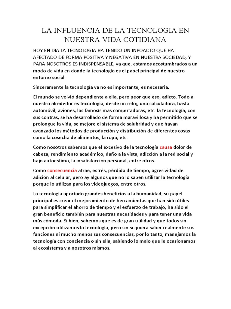 La Influencia de La Tecnologia en Nuestra Vida Cotidiana | PDF La Influencia de La Tecnologia en Nuestra Vida Cotidiana | PDF