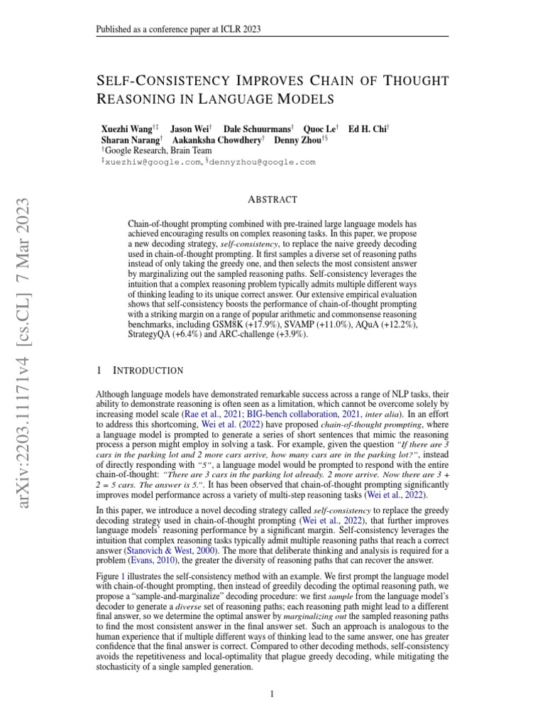 Self-Consistency Improves Chain of Thought Reasoning in LLM | PDF | Reason | Parsing