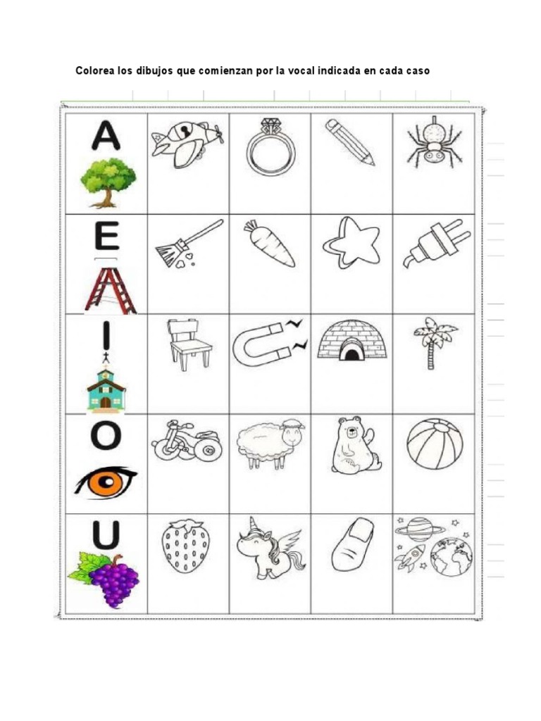 Colorea dibujos por vocales indicadas | PDF