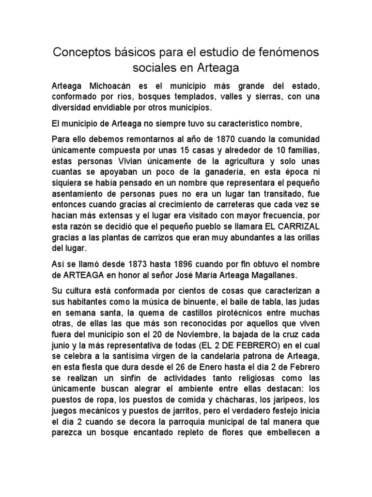 Conceptos Básicos para El Estudio de Fenómenos Sociales en Arteaga | PDF