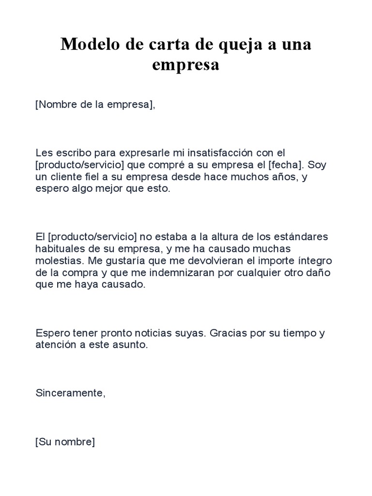 Modelo de carta de queja a empresa | PDF