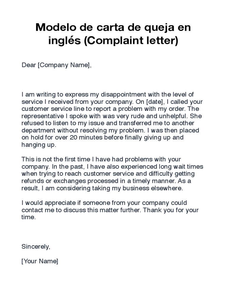Carta de Queja en Ingles | PDF