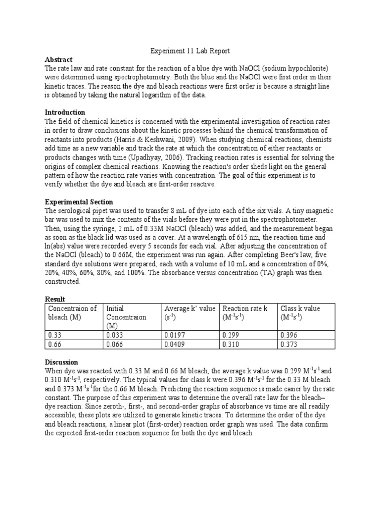 Chemistry Kinetics: Dye-Bleach Reaction | PDF