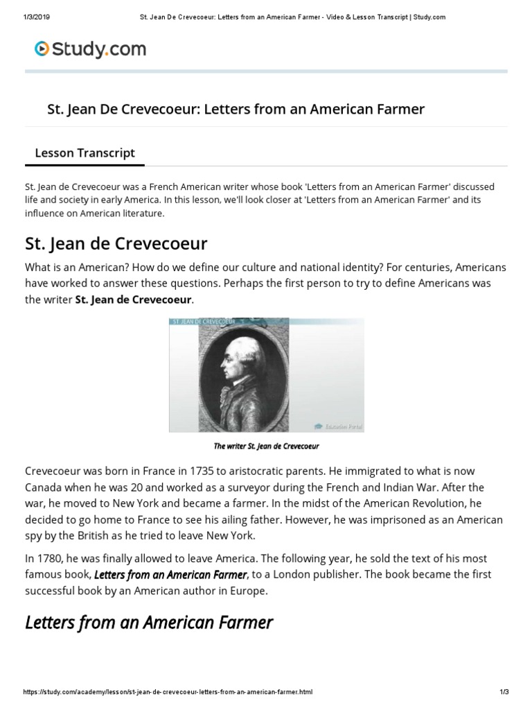 11St. Jean de Crevecoeur - Letters From An American Farmer - Video ...