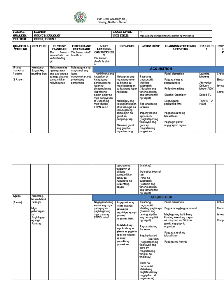 Filipino Curriculum Mapping Quarter 1[1] - Copy - Copy | PDF