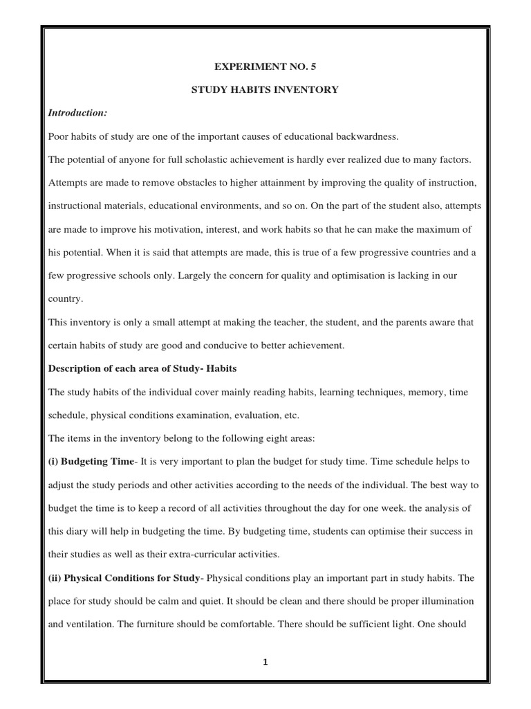 Study Habits Inventory | PDF