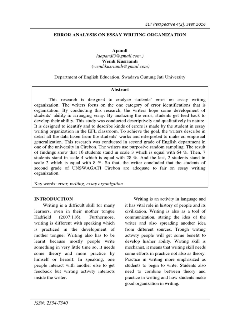 Error Analysis On Essay Writing Organization | Download Free PDF | Essays | Sampling (Statistics)