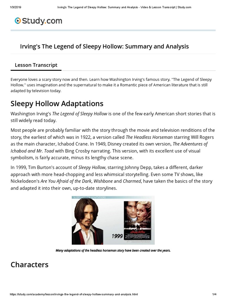 3irving's The Legend of Sleepy Hollow - Summary and Analysis - Video ...