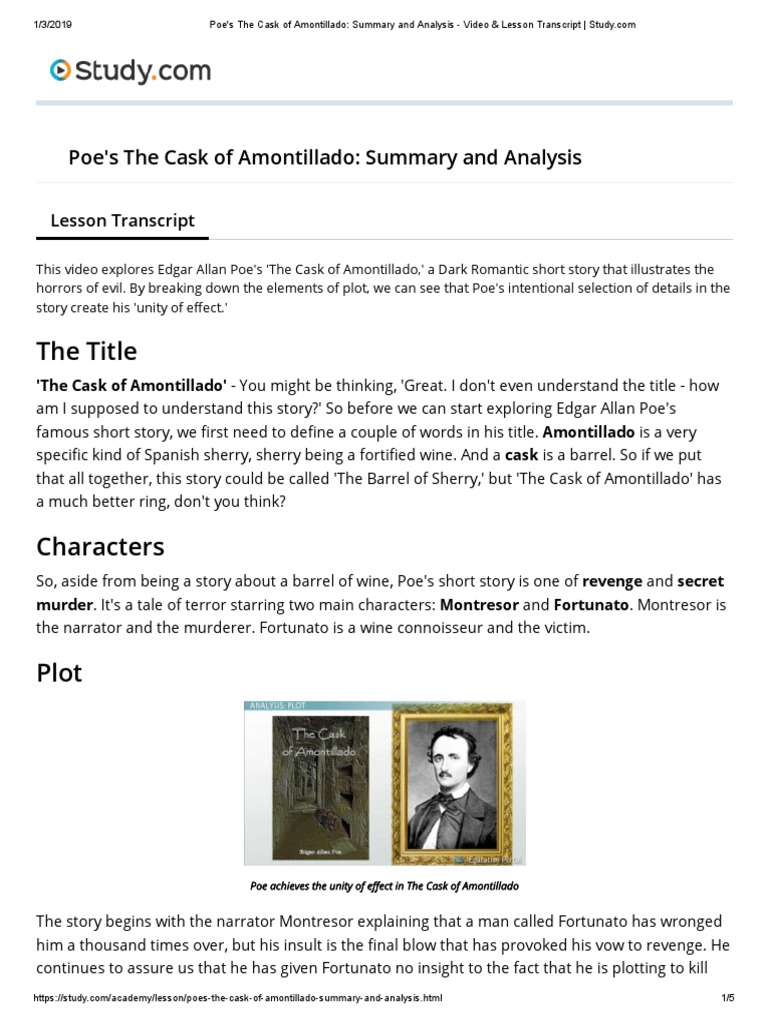 3poe's The Cask of Amontillado - Summary and Analysis - Video & Lesson ...