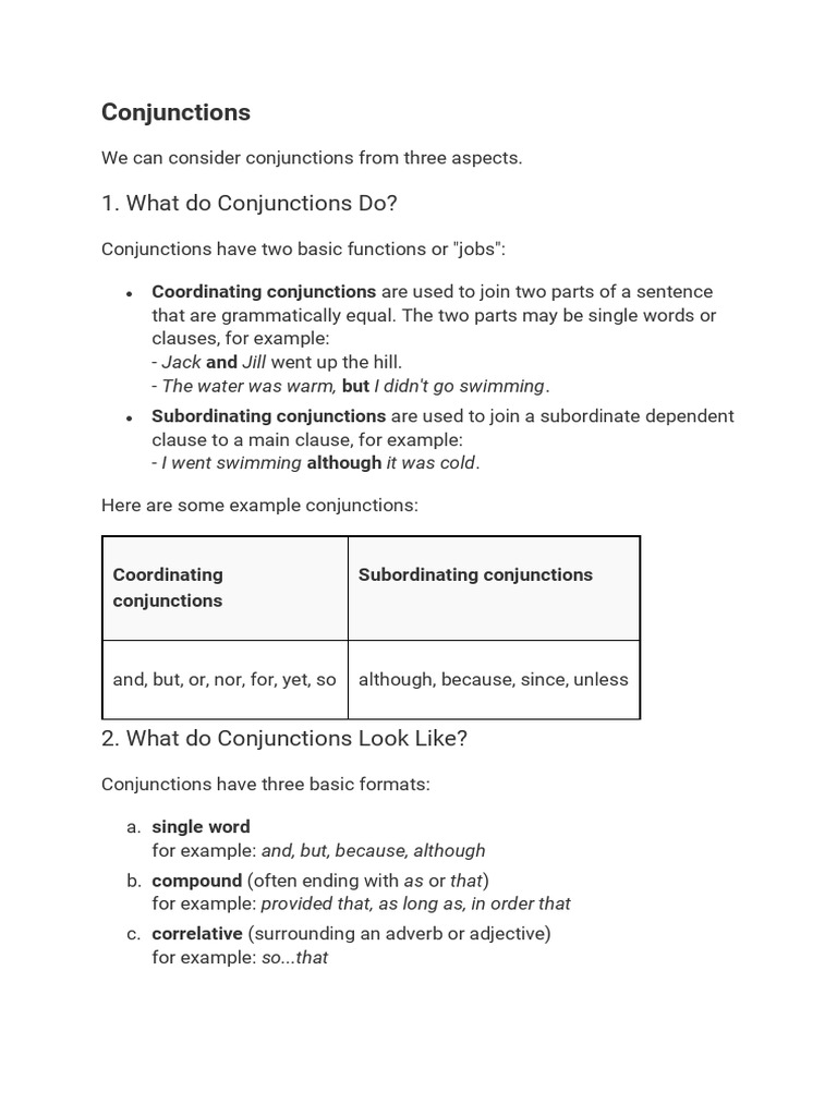 Conjunctions: 1. What Do Conjunctions Do? | PDF | Linguistic Typology ...