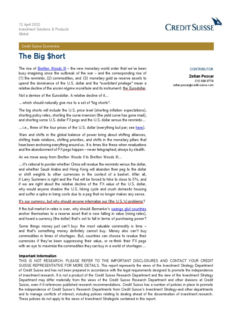 Zoltan Pozsar Bretton III - Apr 12 2022 | PDF | Money | Shadow Banking ...