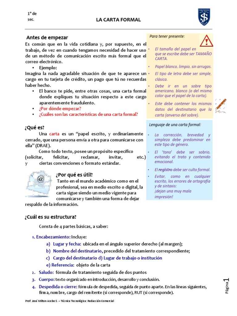 Estructura y Ejemplo de Carta Formal | PDF