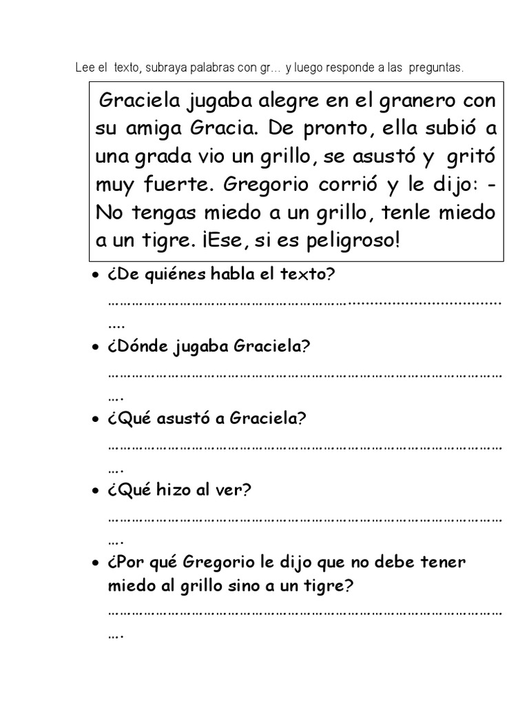 Lee El Texto Subraya Palabras Con GR y Luego Responde A Las Preguntas ...
