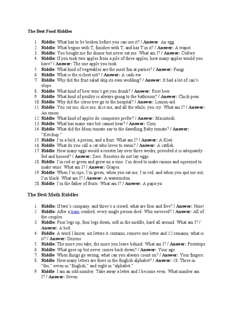 Riddles | PDF | Grape