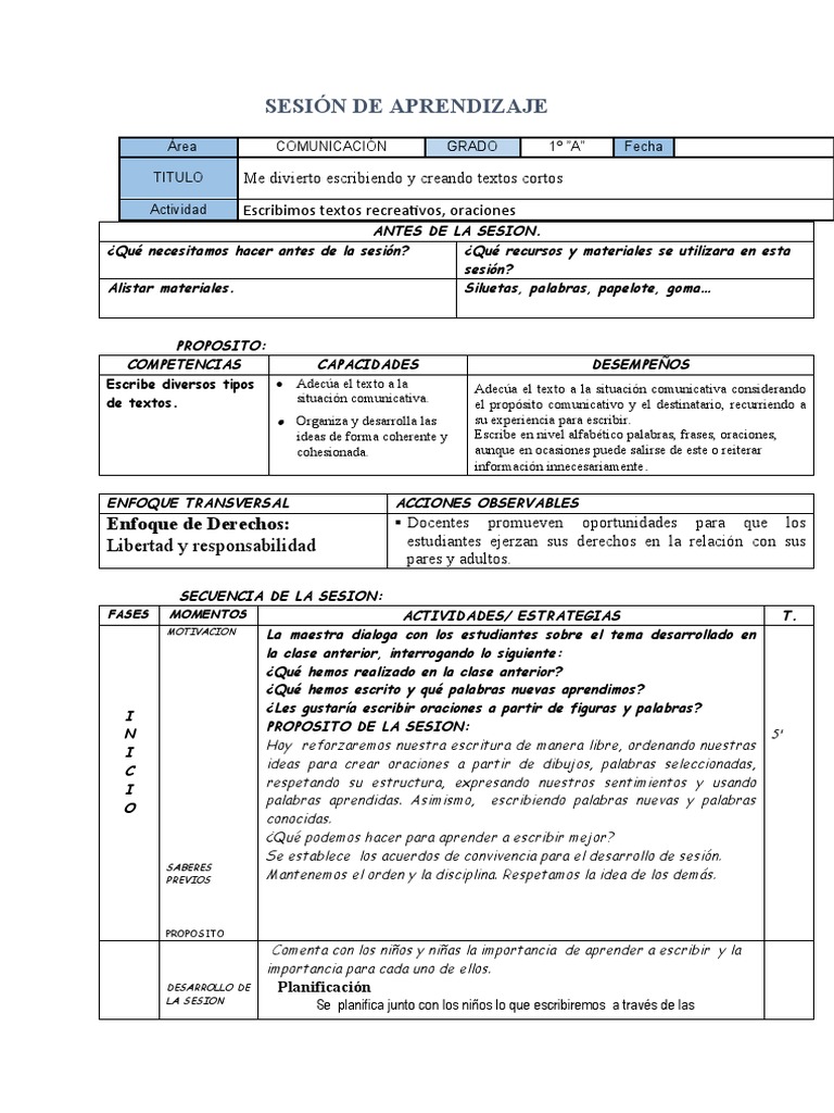 SESIÓN de APRENDIZAJE Me Divierto Escribiendo y Creando Textos Cortos | PDF | Ciencia cognitiva ...